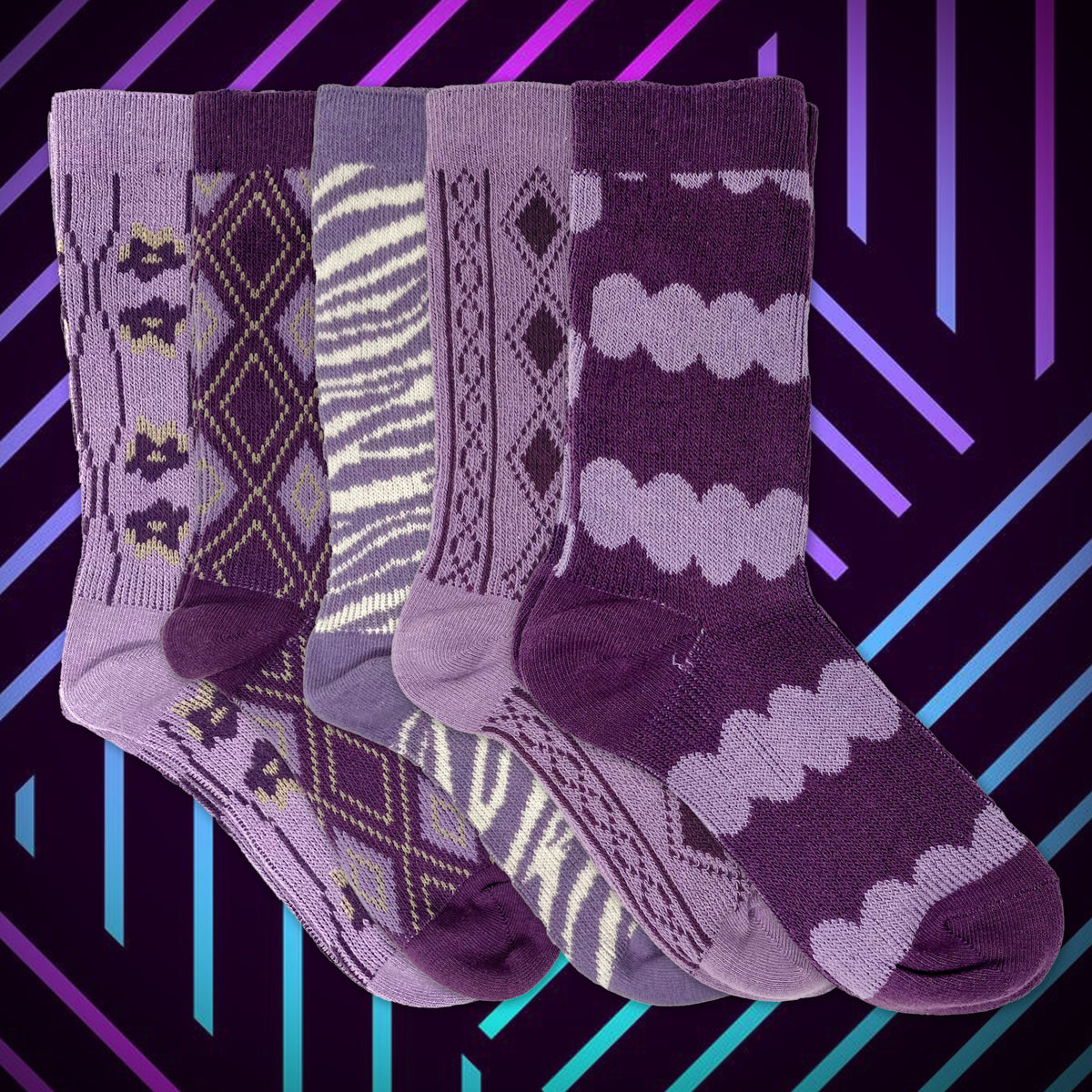 Purple Patterned Barney Socks – Limited Edition, Last Call | Rainbow ...